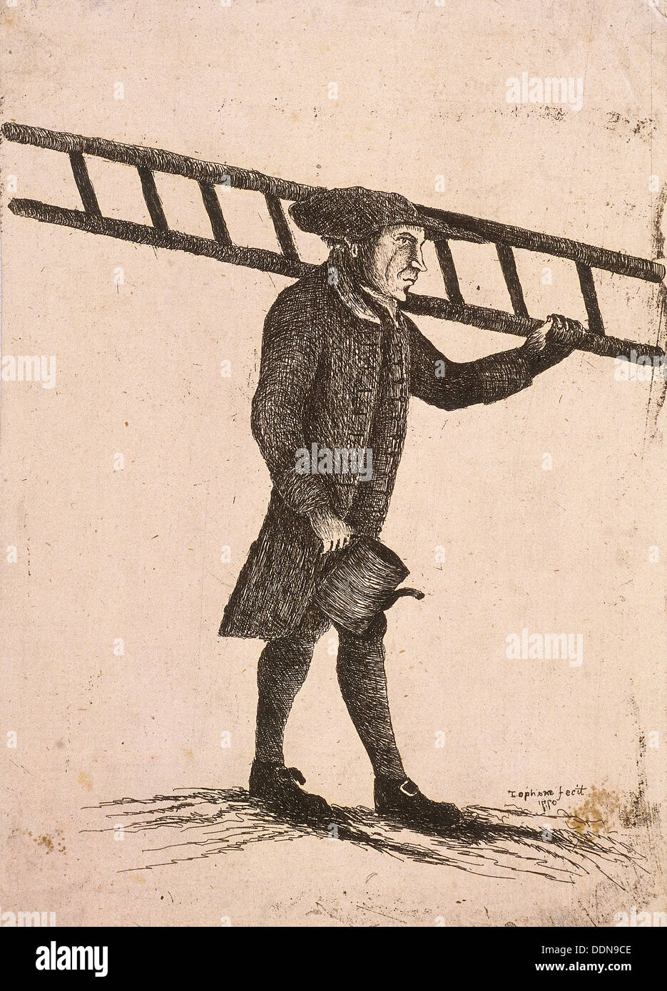 Lamplighter holding a ladder and an oil can, 1770. Artist: Edward ...