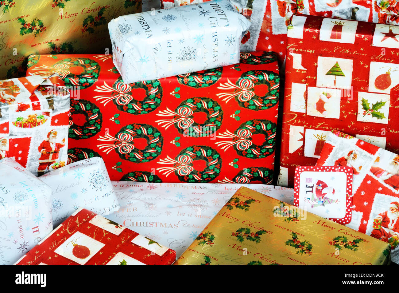 Gift wrapped Christmas presents Stock Photo - Alamy