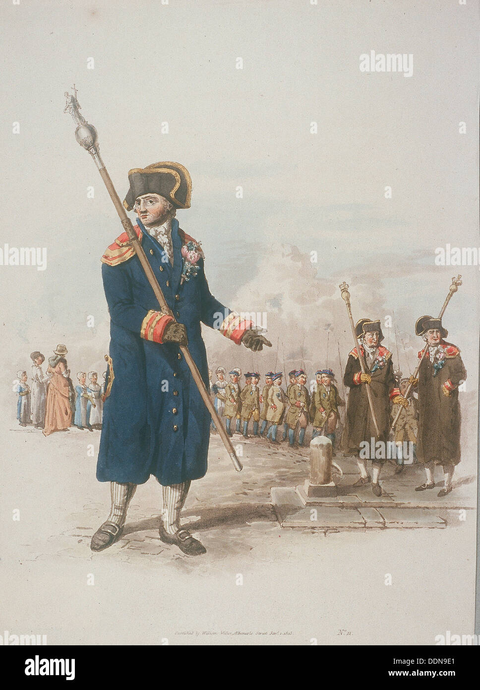 Parish Beadle in civic costume holding a staff, 1805. Artist: William ...