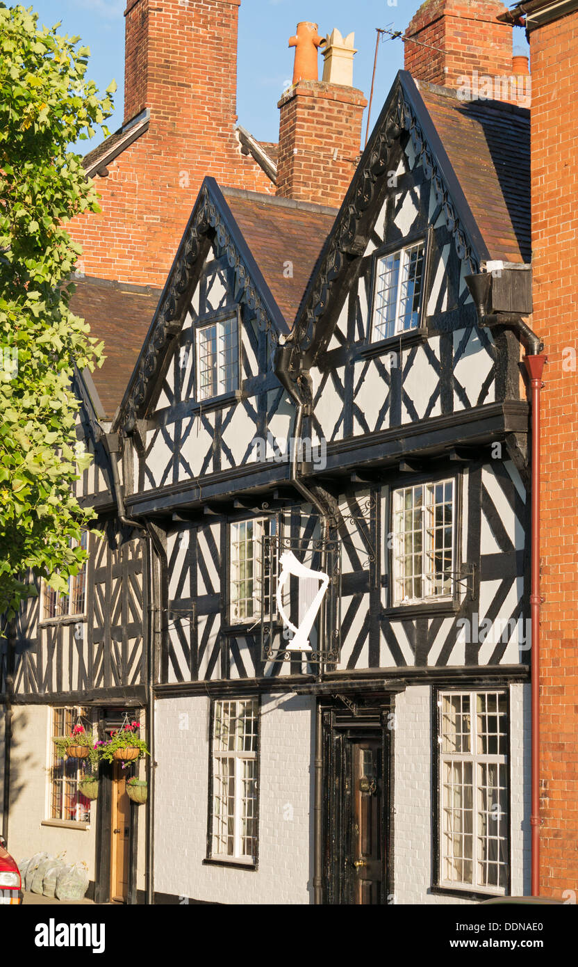 Half timbered house with white harp sign Ludlow, England, UK Stock ...