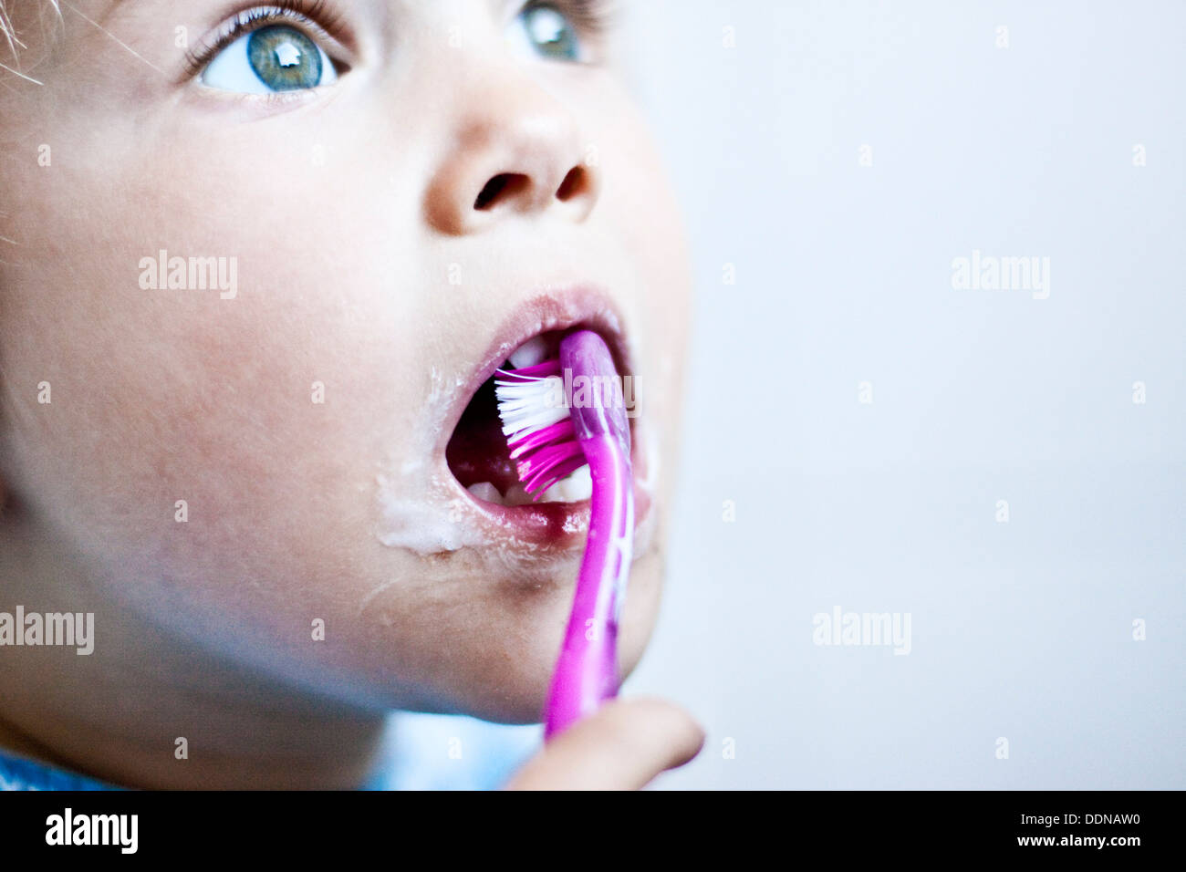 Toddler brushing teeth Stock Photo - Alamy