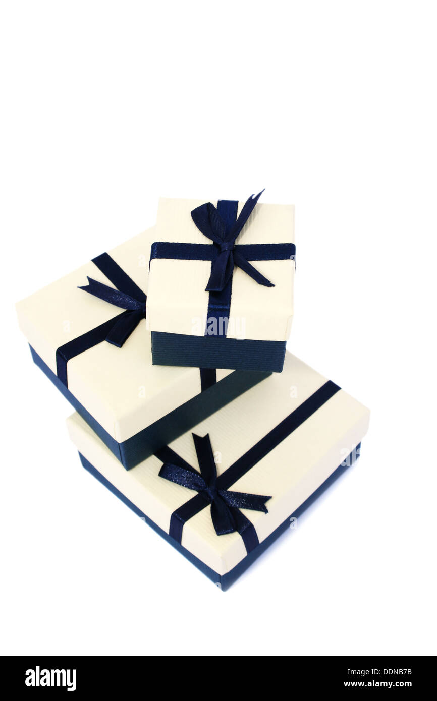 Present boxes isolated on white background Stock Photo - Alamy