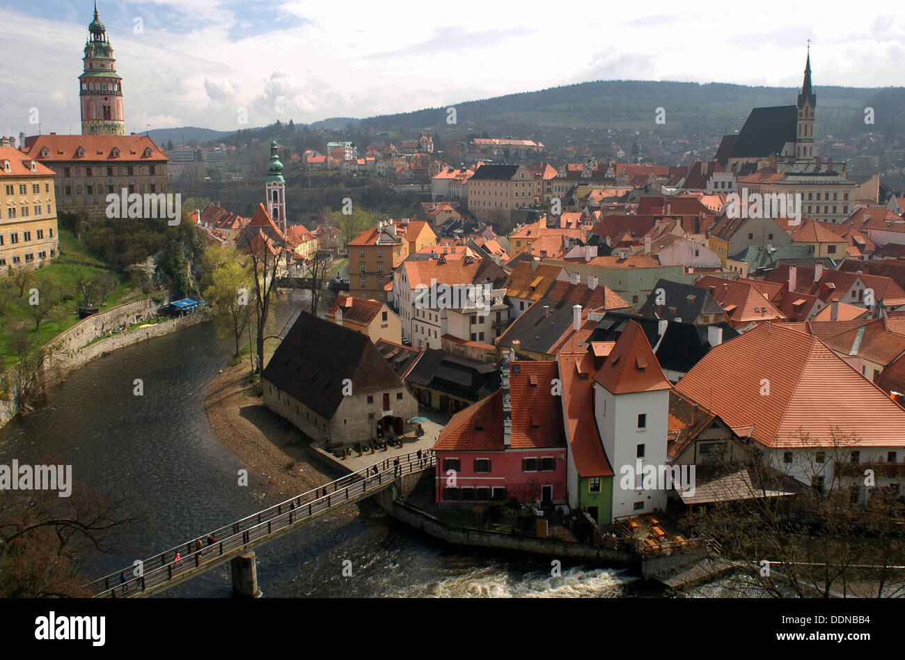 Scape view of the Cesky Krumlov town with Vltava river in the South ...