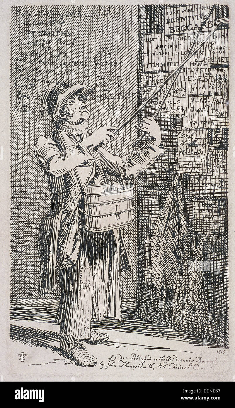 Billposter sticking bills up on a wall, 1815. Artist: John Thomas Smith ...
