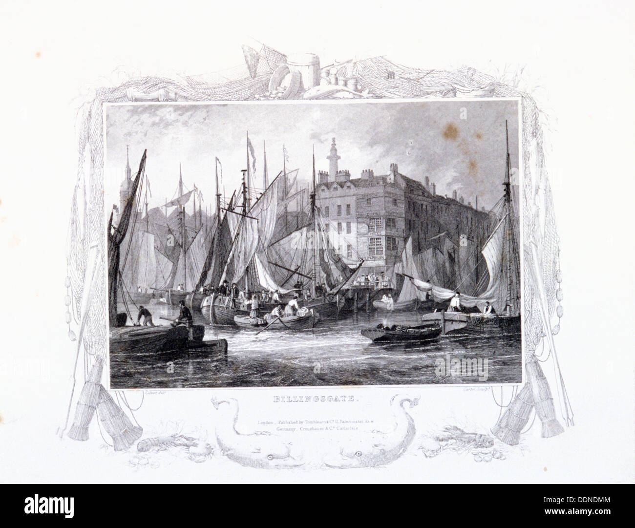 View of Billingsgate wharf with Three Tuns Public House, figures and ...