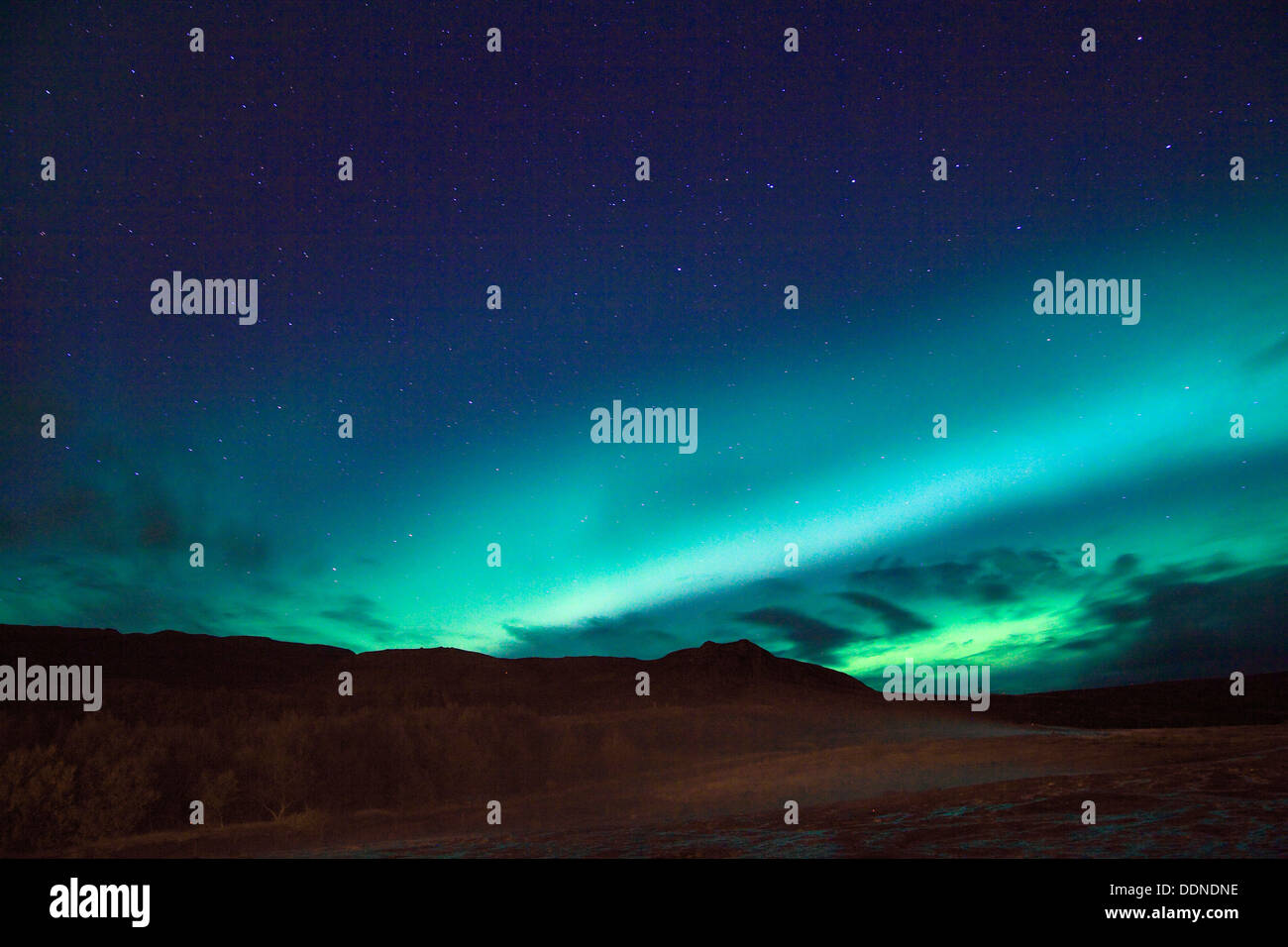Polar lights, geothermal field, Haukadalur, Iceland, Europe Stock Photo ...