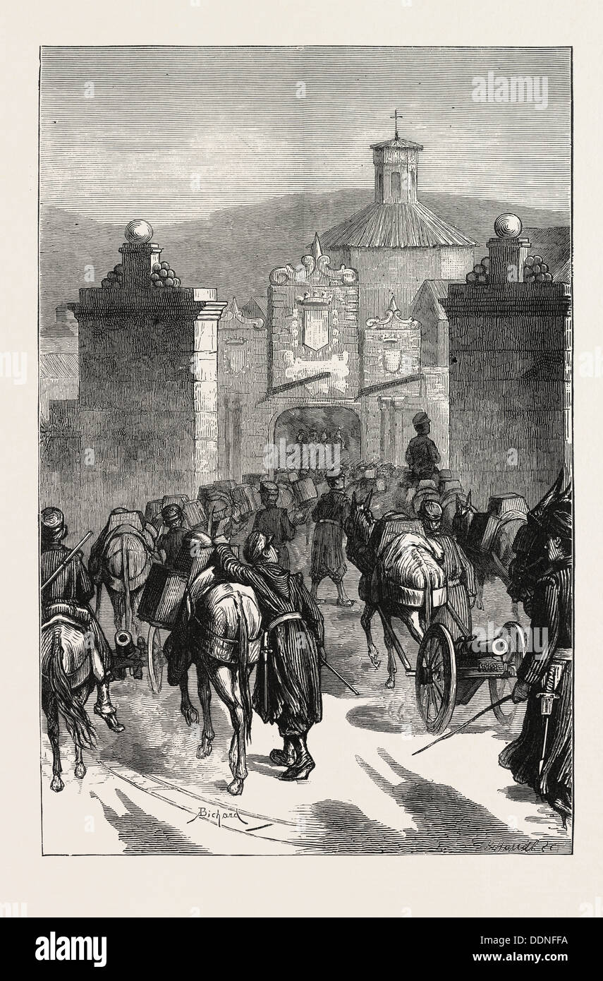 THE CARLIST REVOLT IN SPAIN: MOUNTAIN ARTILLERY RE-ENTERING PAMPELUNA ...