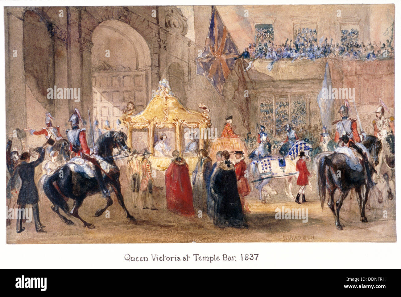 Queen Victoria at Temple Bar, London, 1837. Artist: Henry Warren Stock ...