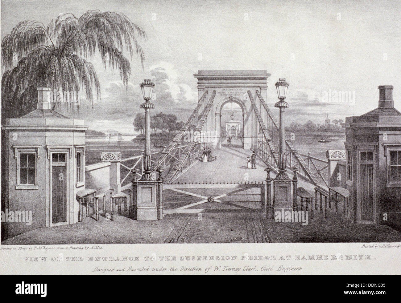 'View of the entrance to the suspension bridge at Hammersmith ...