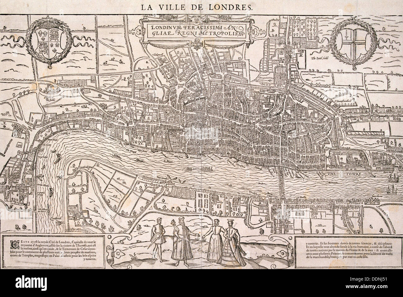 Map of the City of London and City of Westminster with four figures in ...