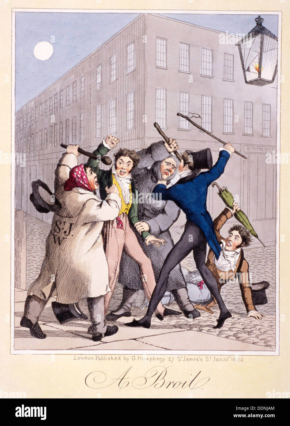 View of a street fight scene at night, City of Westminster, London ...