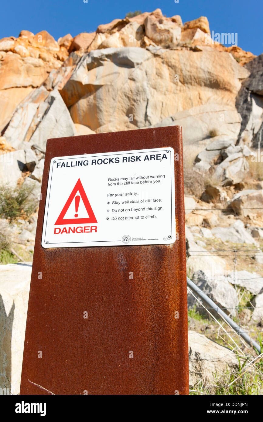 Falling Rock warning sign, Western Australia Stock Photo - Alamy