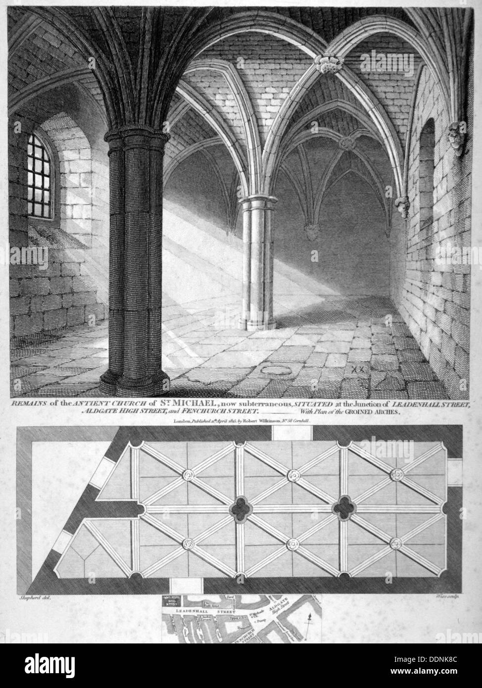 St Michael's Crypt, Aldgate, London, 1816. Artist: William Wise Stock ...