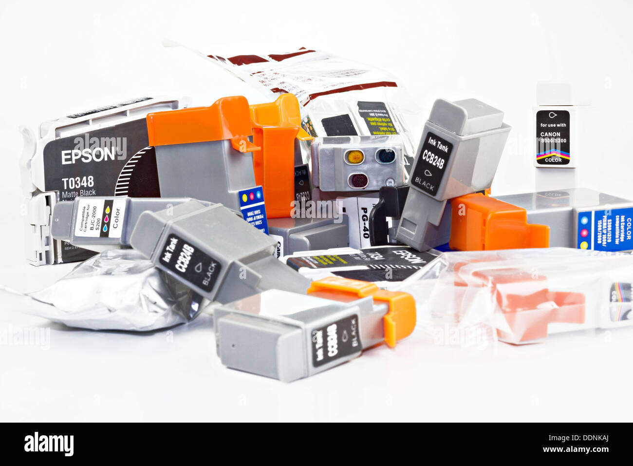 Old inkjet cartridges on white background Stock Photo - Alamy