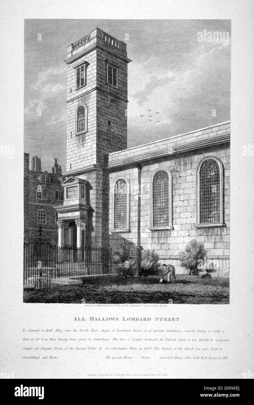 All Hallows Church, Lombard Street, London, 1812. Artist: William Wise ...