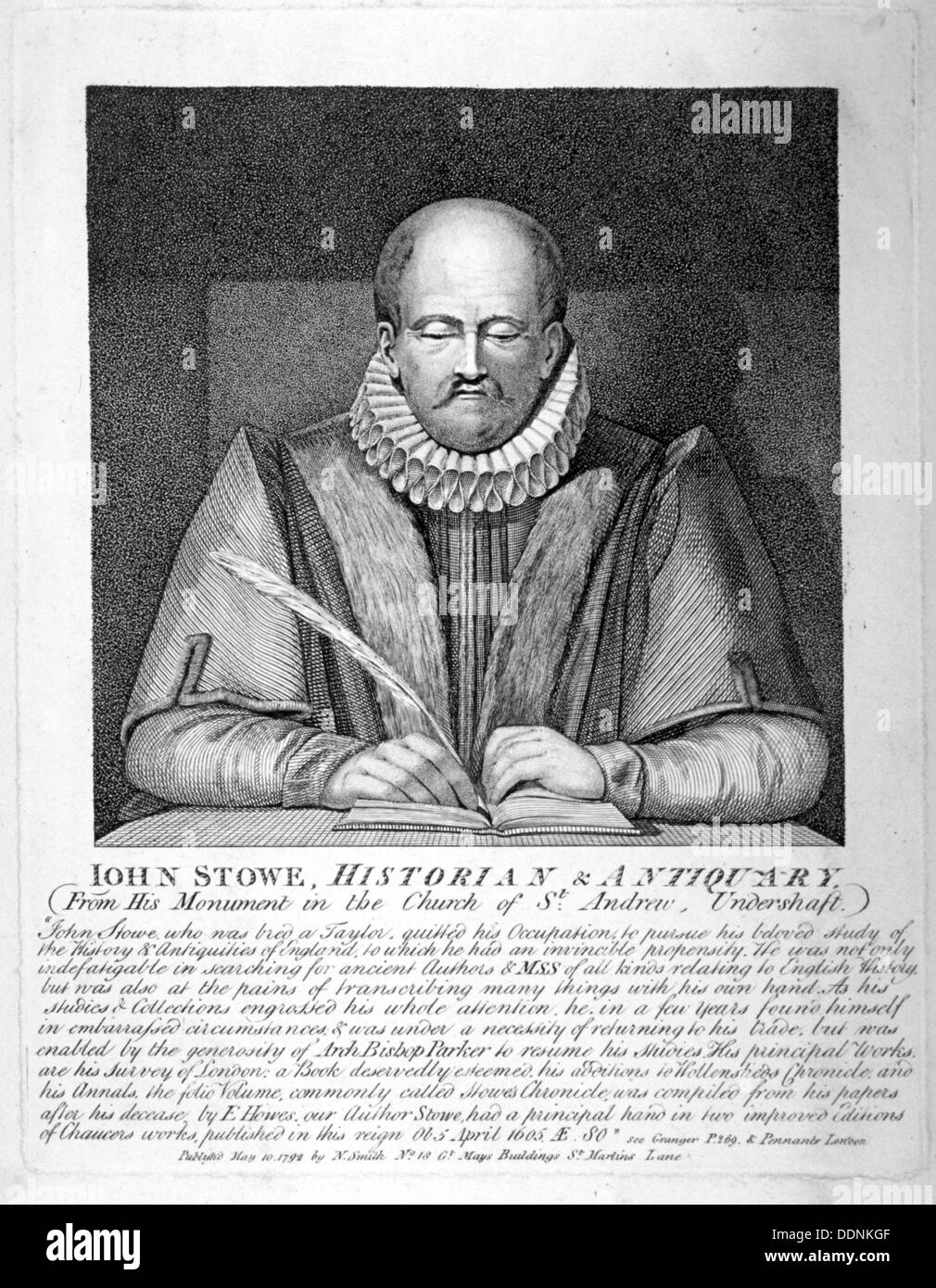 Monument to John Stow in St Andrew Undershaft, City of London, 1792 ...