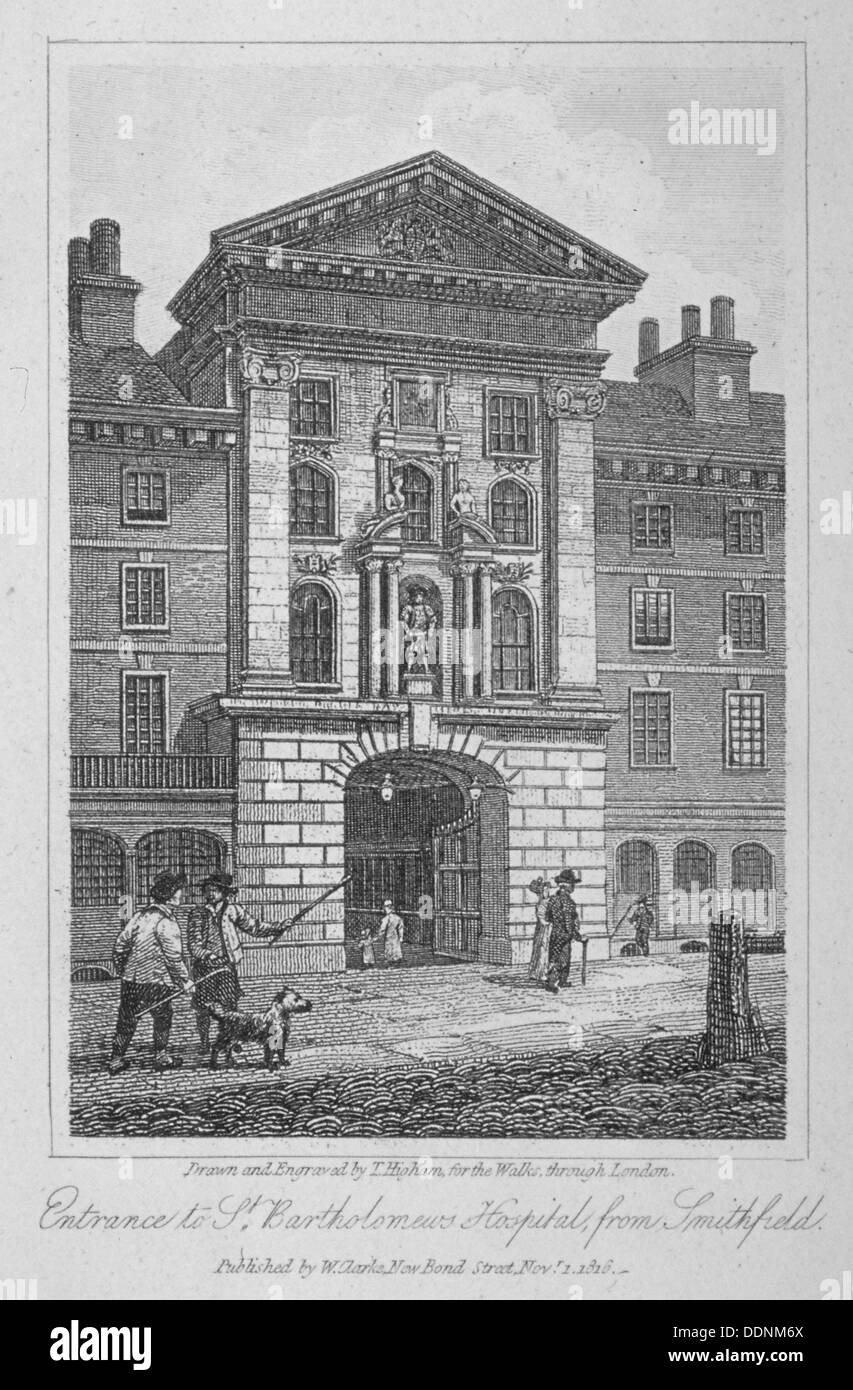 View of the entrance of St Bartholomew's Hospital from Smithfield, City ...