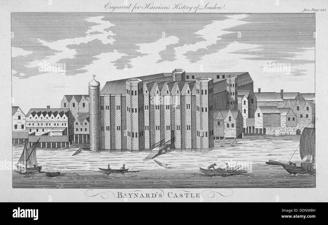 View of Baynard's Castle with boats on the River Thames, City of London, 1775. Artist: Anon ...