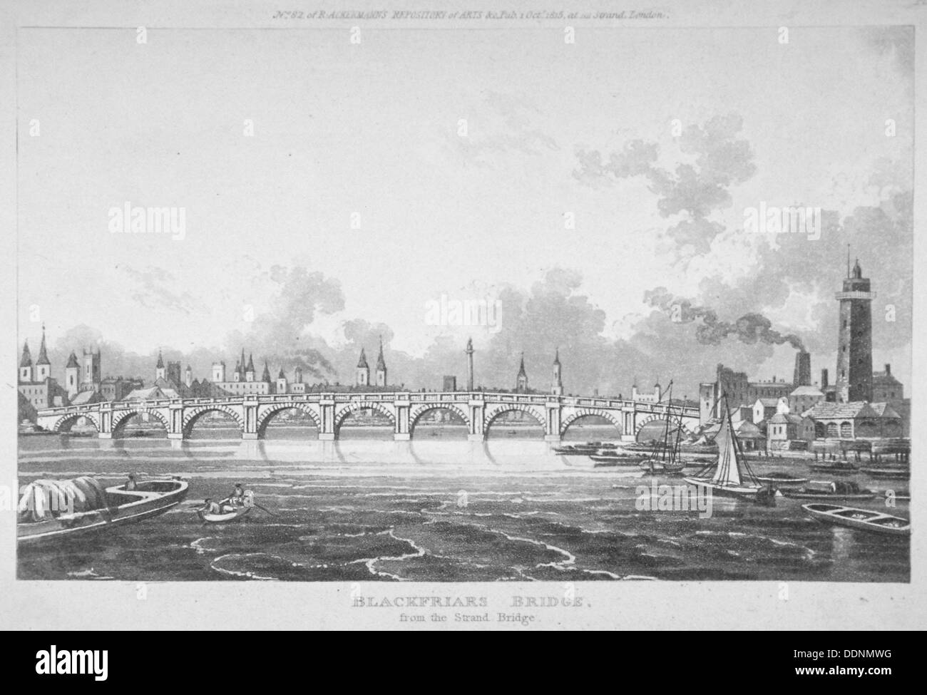 View of Blackfriars Bridge from the Strand Bridge, London, 1815. Artist ...