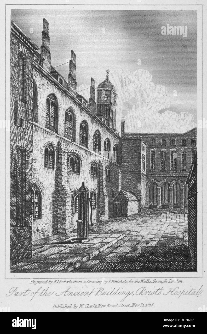 View of Christ's Hospital and a water pump, City of London, 1816 ...