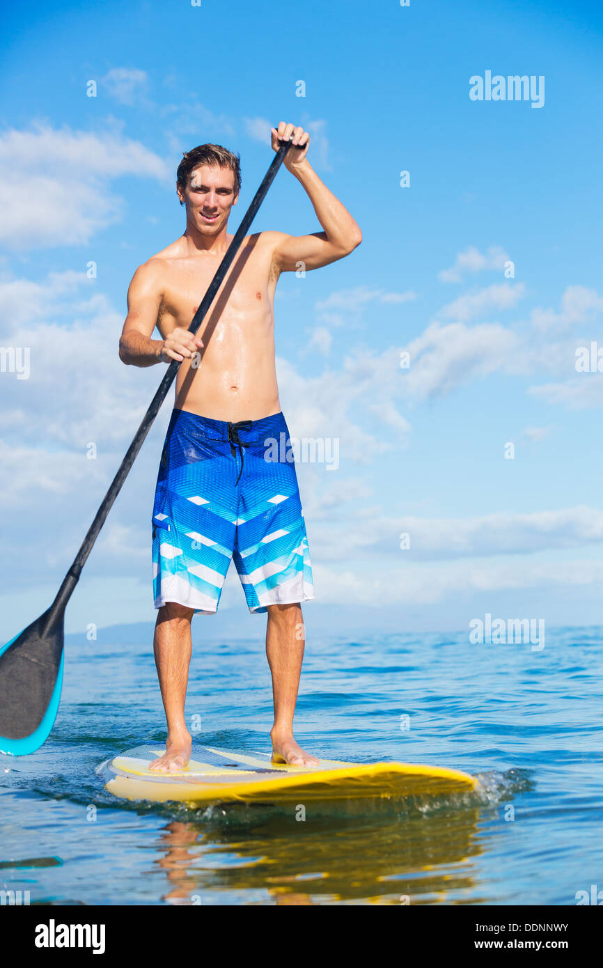 Attractive Man on Stand Up Paddle Board, SUP, Tropical Blue Ocean ...