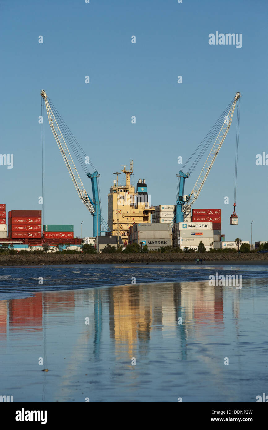 Containers and ship at Port of Timaru, Timaru, South Canterbury, South ...
