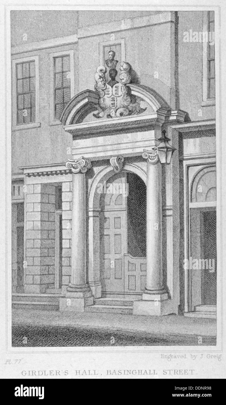 Entrance to Girdlers' Hall, Basinghall Street, City of London, 1830 ...