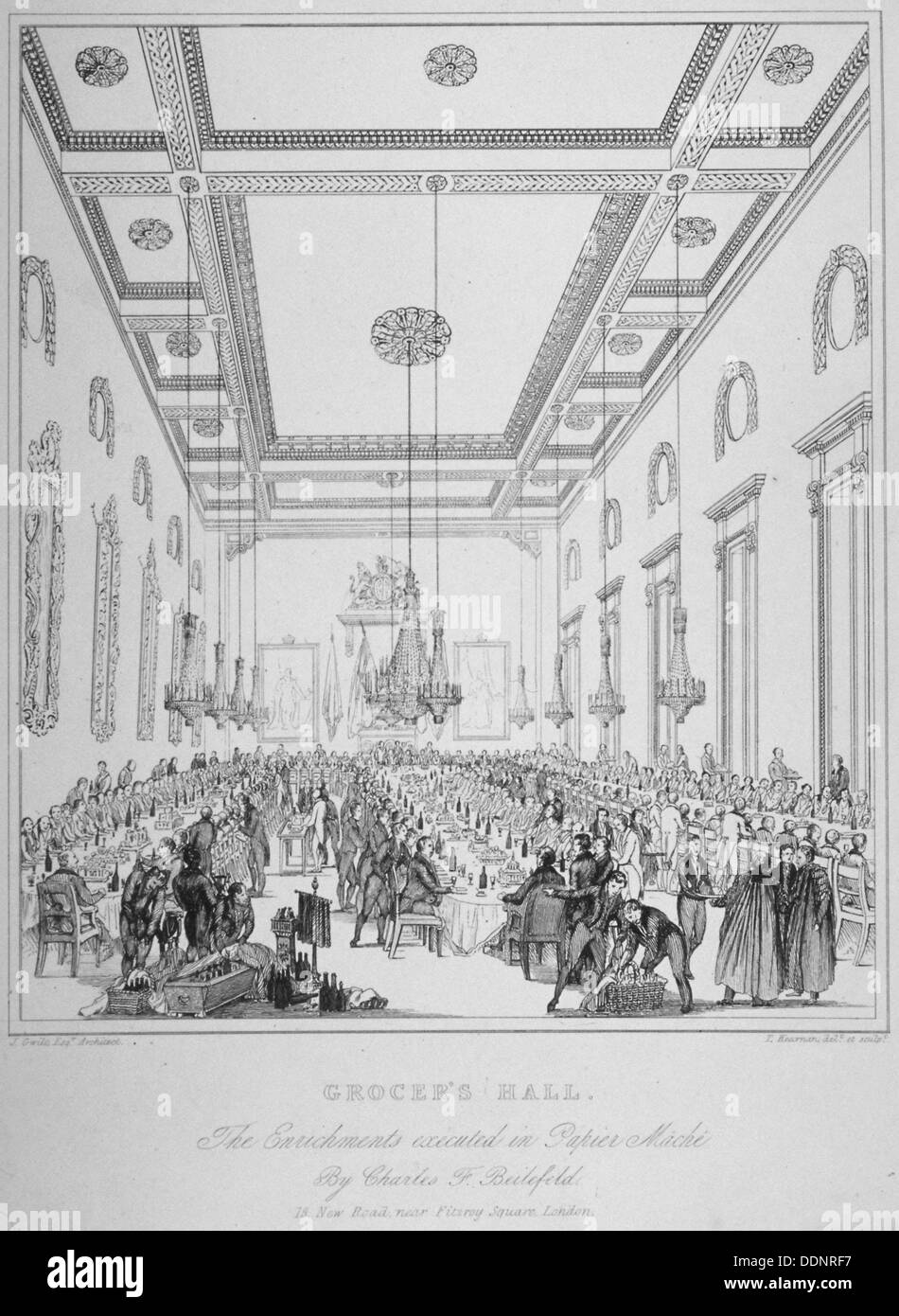 Interior of Grocers' Hall during a banquet, City of London, 1830 ...