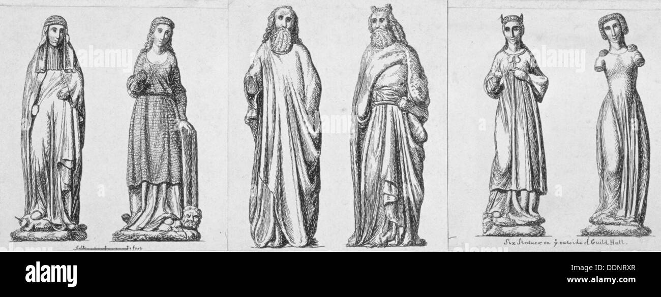 Six statues on the outside of the Guildhall, City of London, 1780 ...