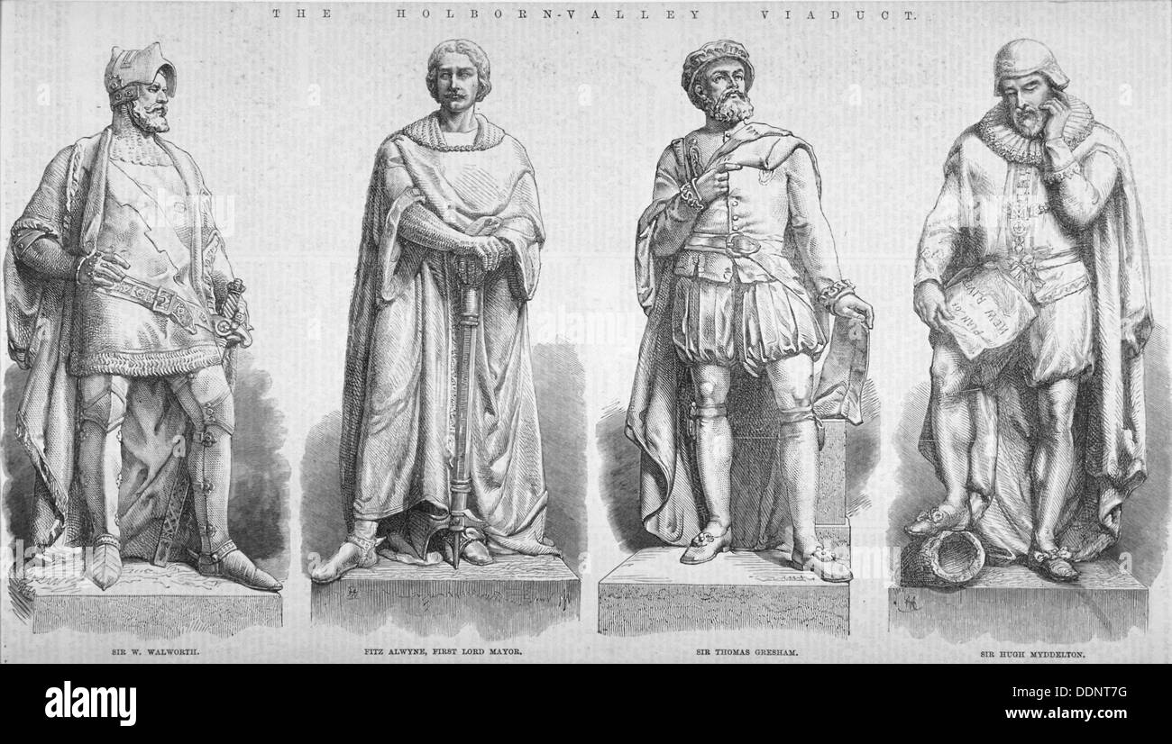 Statues on Holborn Viaduct, City of London, 1869. Artist: Anon Stock ...