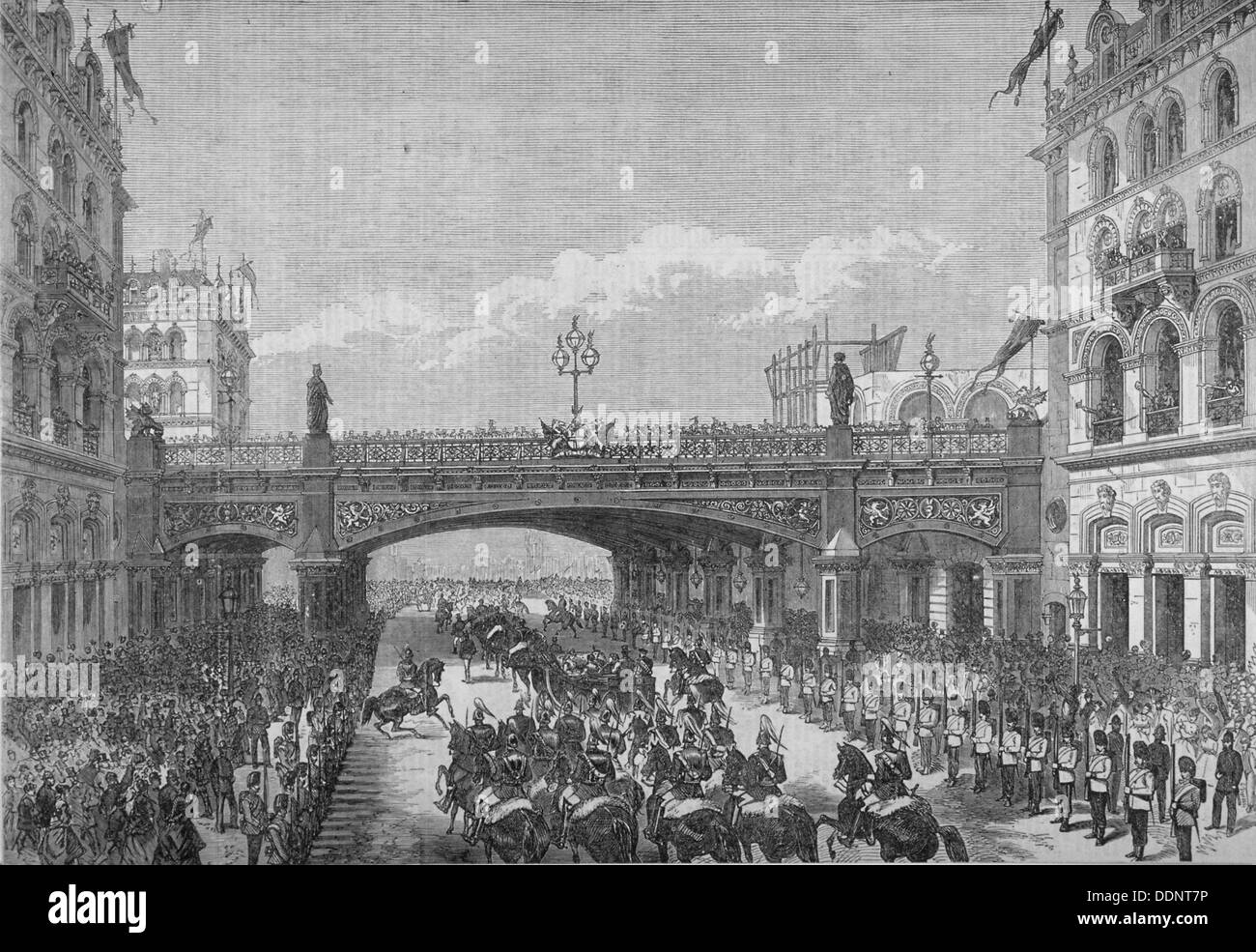 A procession in Farringdon Street passing under Holborn Viaduct, City ...