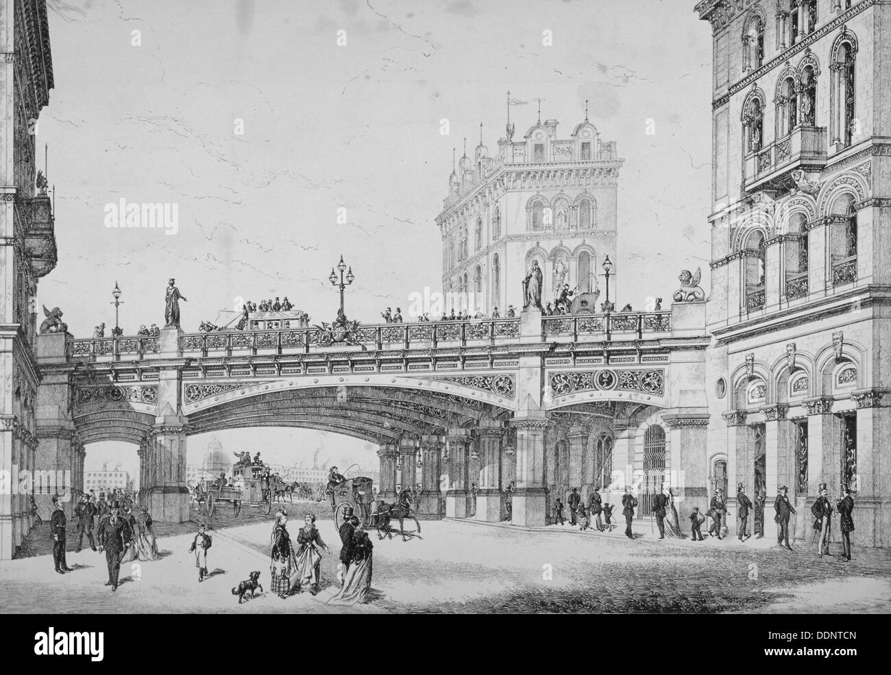 Farringdon Street and Holborn Viaduct, City of London, 1869. Artist ...