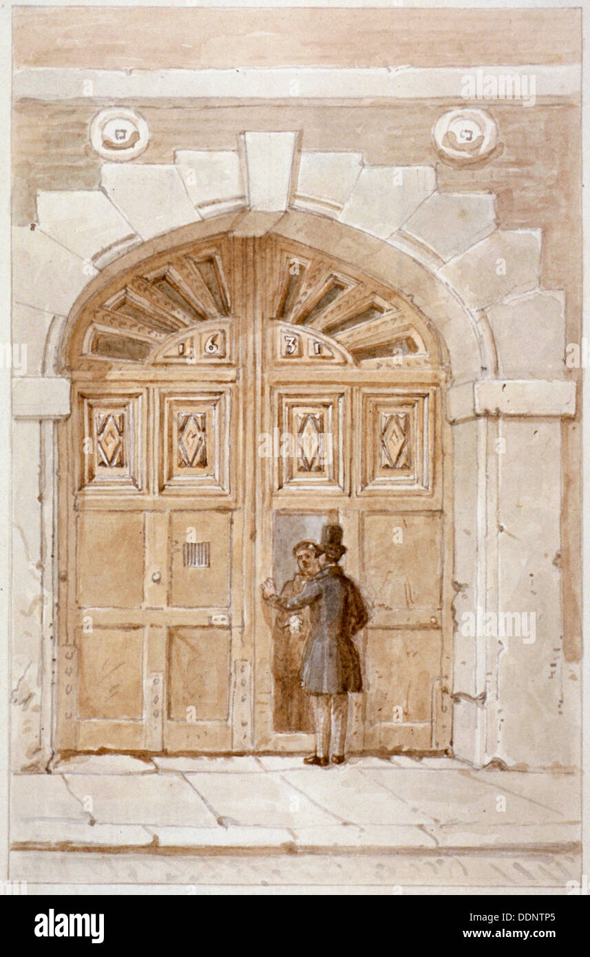 View of wooden gates dated 1631, at no 46 Lime Street, 1855. Artist ...