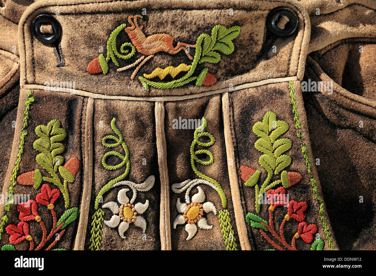 Needlework on a bavarian lederhose Stock Photo - Alamy