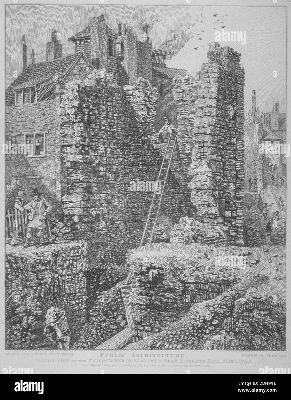 Inside view of the Watch Tower and remains of London Wall, City of ...