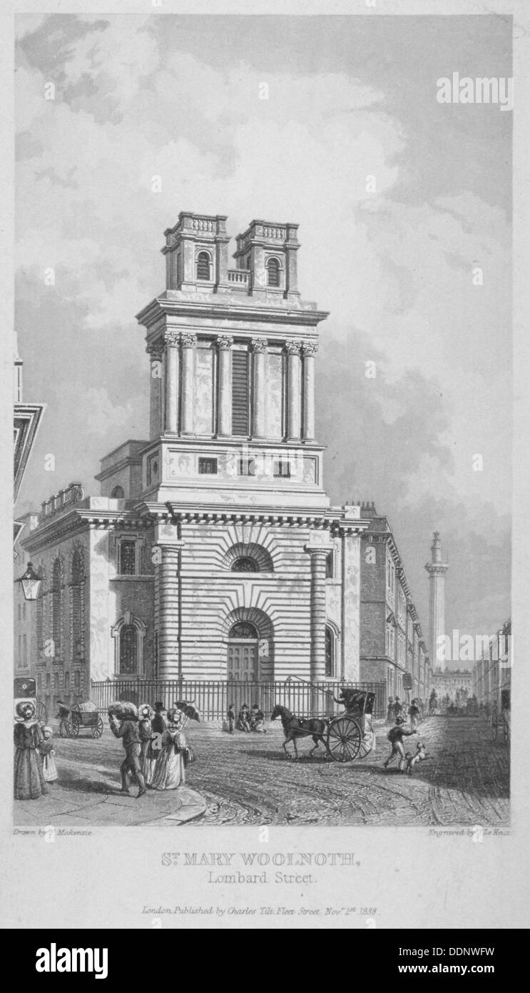 Church of St Mary Woolnoth, City of London, 1838. Artist: John Le Keux ...