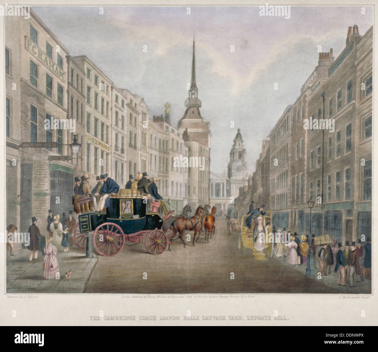 The Cambridge coach leaving the Nelson Inn, Belle Sauvage Yard, Ludgate ...