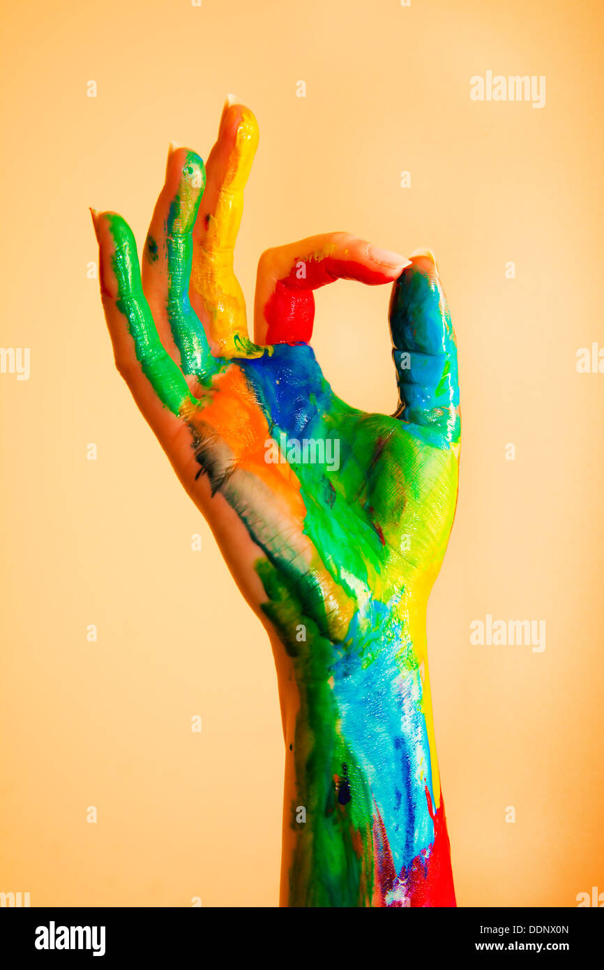 Painted hand with OK sign Stock Photo - Alamy