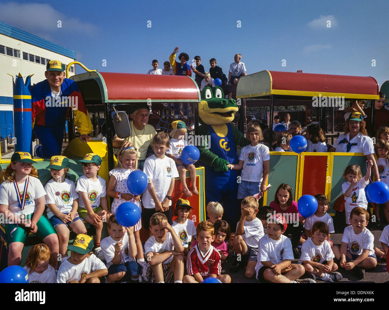 The captain Croc children's club and Bluecoat entertainers waving at ...