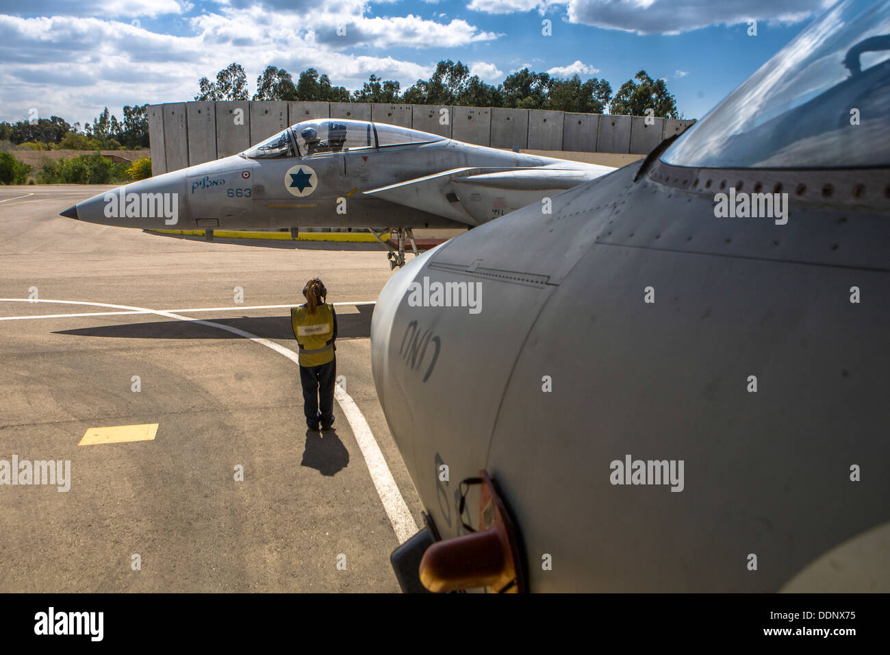 Israeli Air force (IAF) Fighter jet F-15 (BAZ) on the ground Groundcrew ...