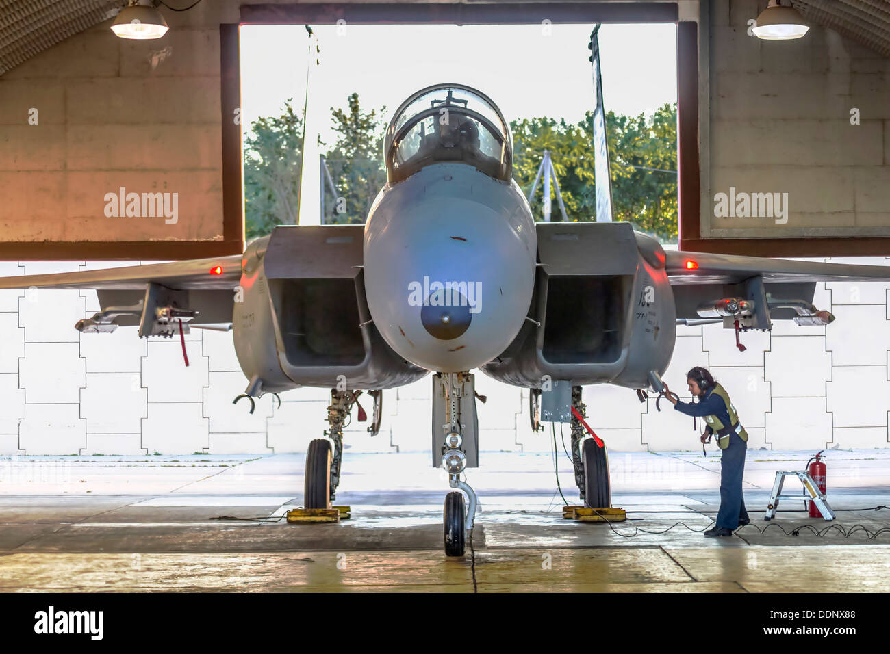Israeli Air force (IAF) Fighter jet F-15 (BAZ) on the ground groundcrew ...