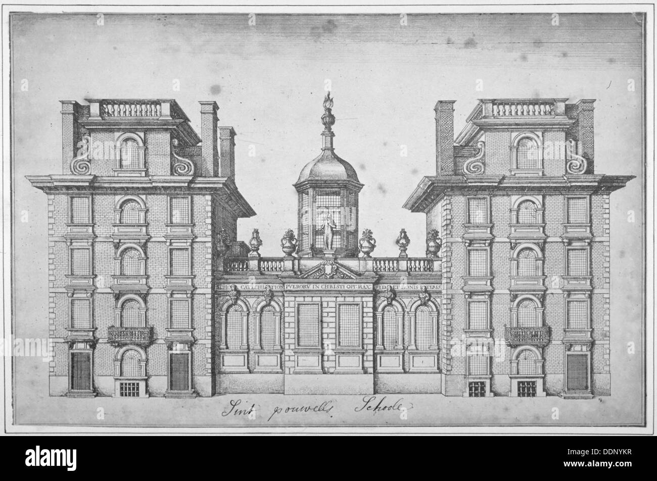 Elevation of St Paul's School, City of London, 1670. Artist: Anon Stock ...