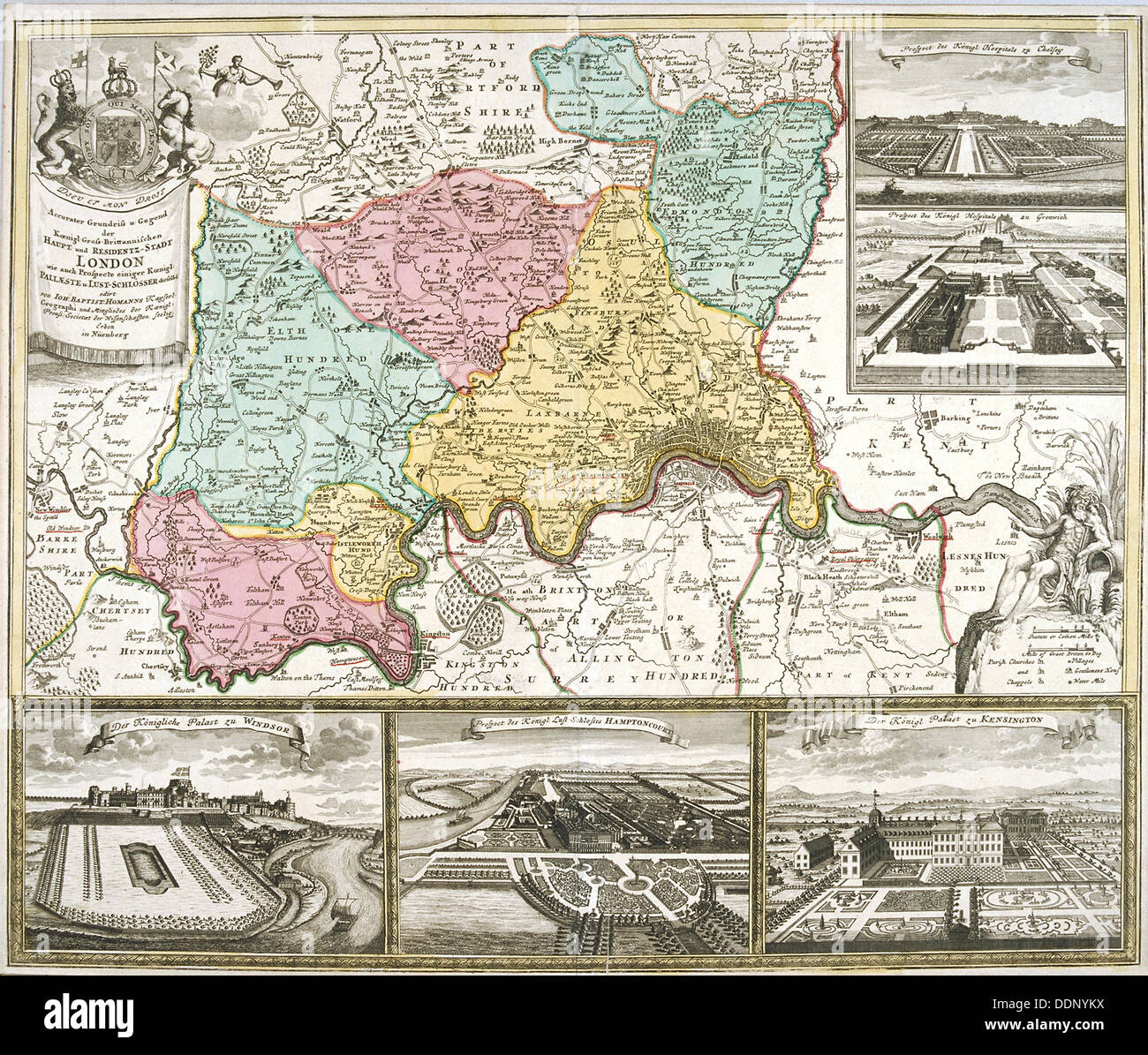 Map of London and surrounding counties, 1710. Artist: Anon Stock Photo ...