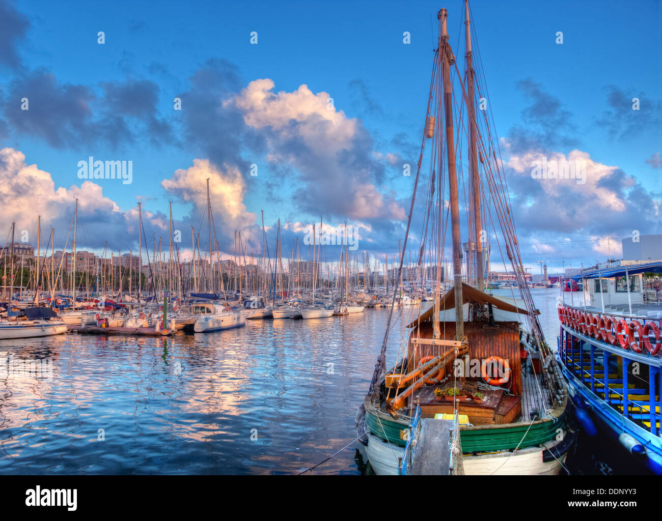 Barcelona harbour, at sunset Stock Photo - Alamy