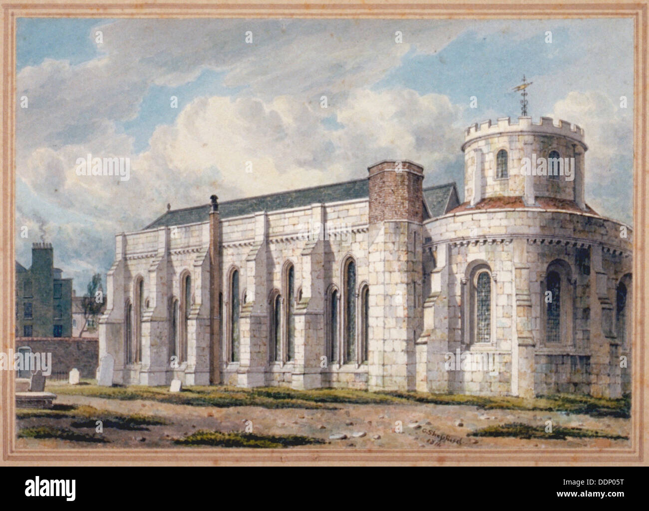 View of Temple Church from across the graveyard, City of London, 1811 ...