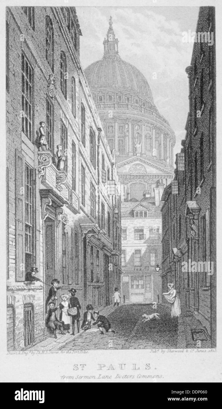 View of St Paul's Cathedral from Sermon Lane, City of London, 1823 ...