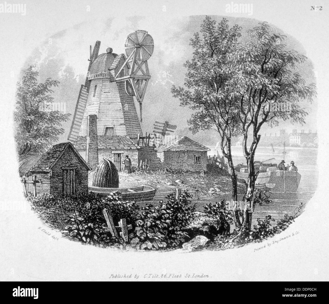 View of a windmill and the River Thames, Battersea, London, 1830 ...