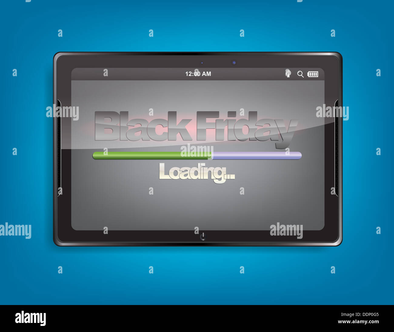 Tablet computer with the message "Black Friday" and a loading bar on ...