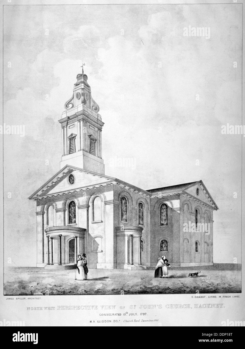 North-west view of the Church of St John at Hackney, London, 1841 ...