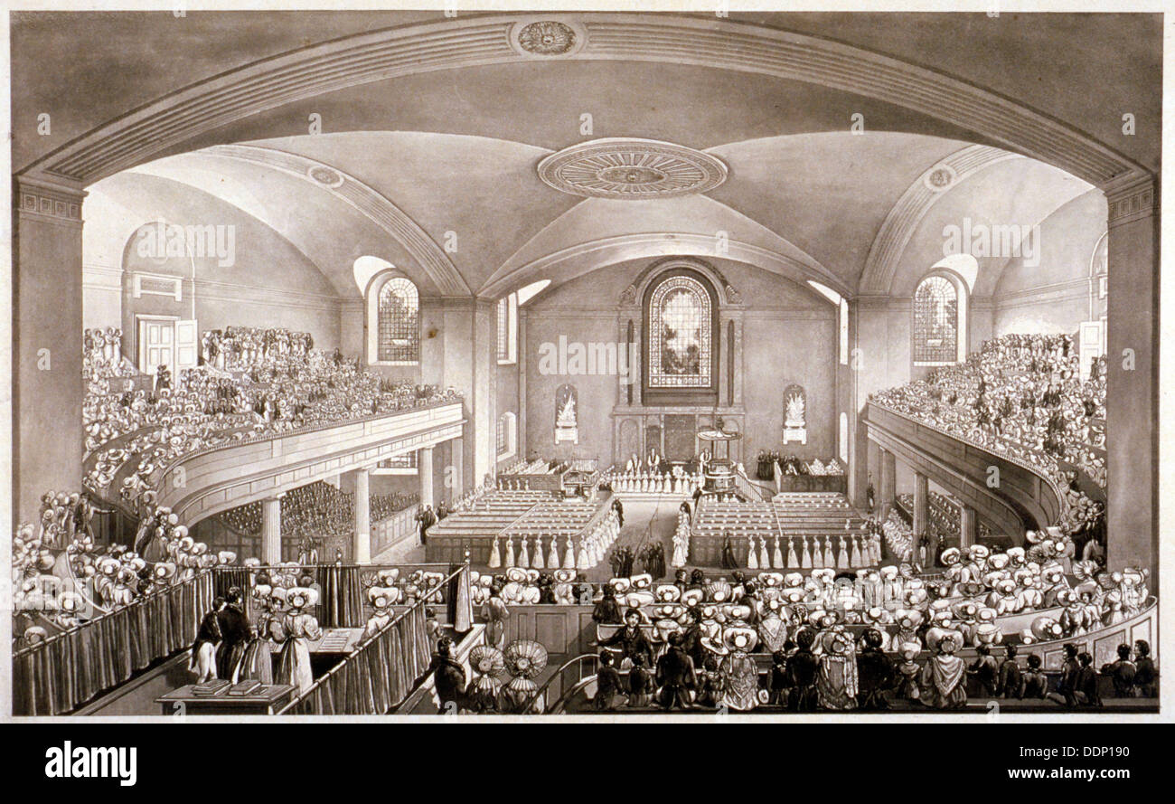 Interior of the Church of St John at Hackney, London, 1827. Artist ...
